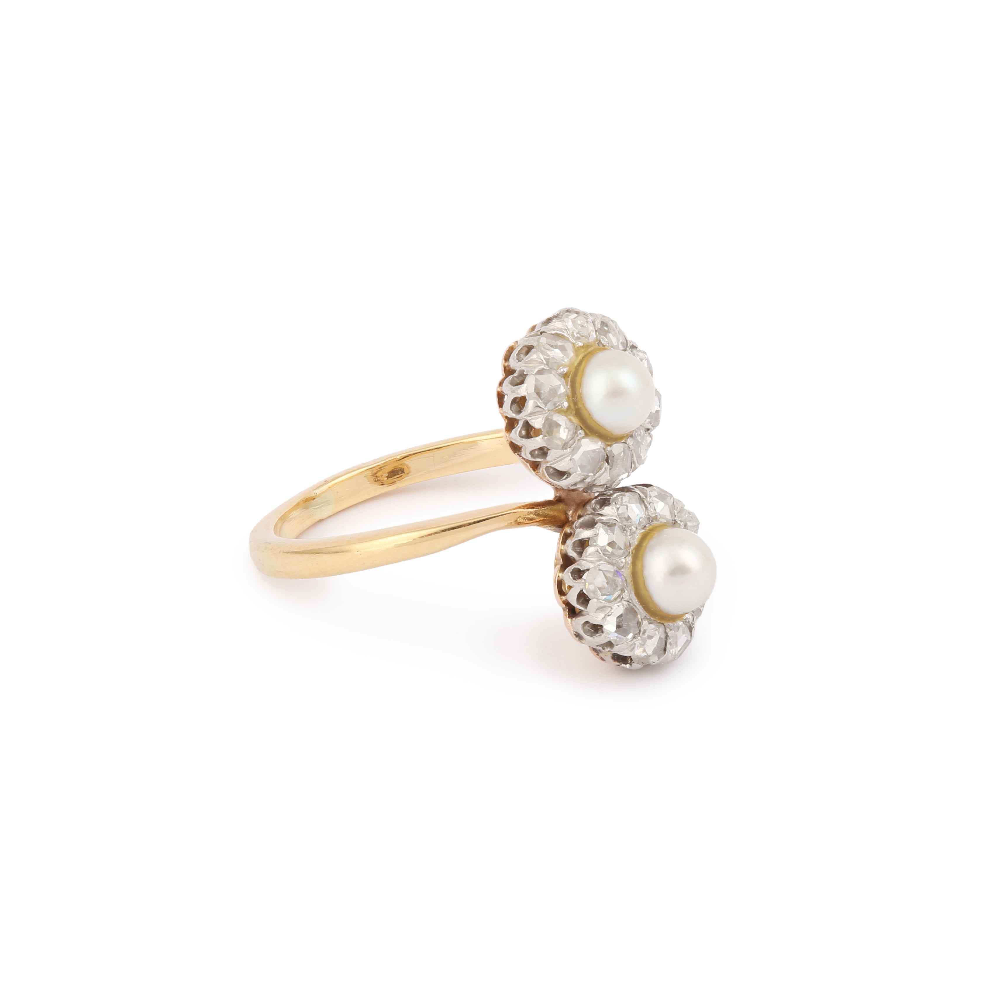 Antique Pearls Diamond Platinum 18 Carats Yellow Gold Toi & Moi Ring ...
