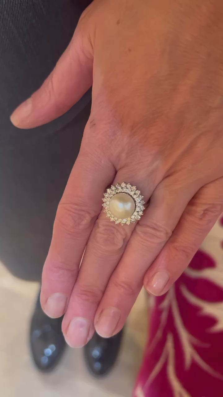10mm Pearl Diamonds 18 Carat White Gold Daisy Ring – Les Pierres de Julie